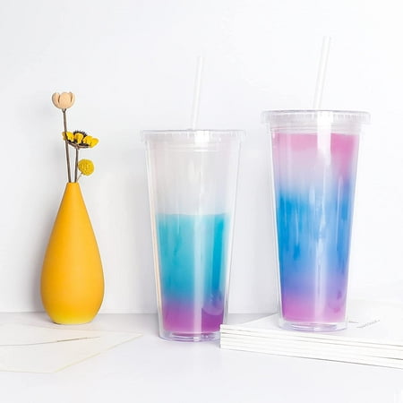 Preppy Plastic Tumblers with Lids and Straw Cute Reusable Cups Color ...