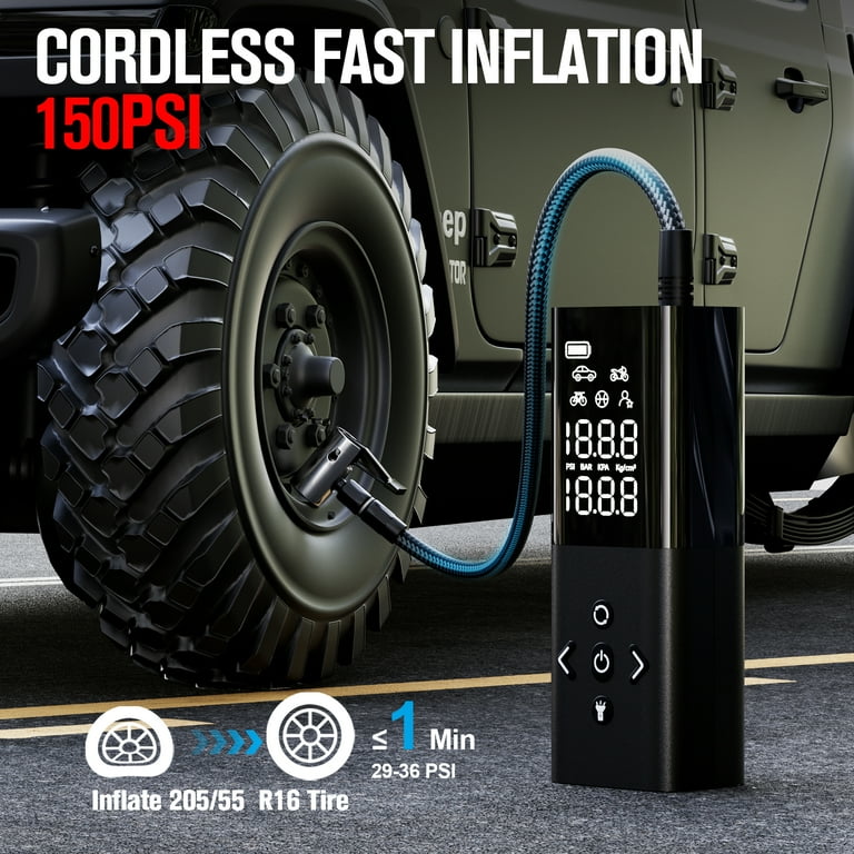 Car Tire Inflator Portable Air Compressor, 150 PSI Cordless Mini Bike ...