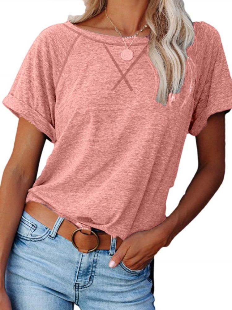 UVN T Shirts for Women Casual Tops Short Sleeve Tees Side Split ...