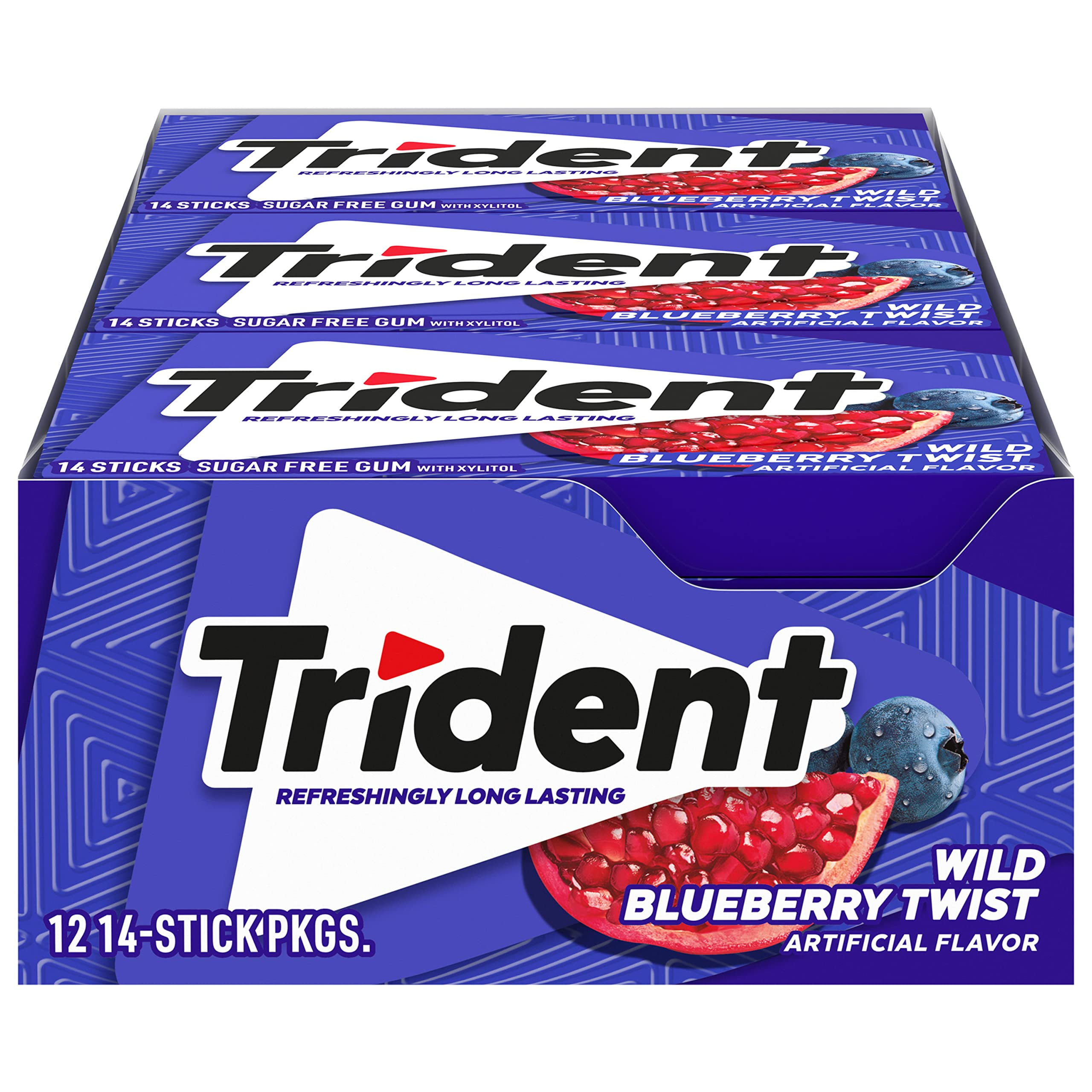 Trident Wild Blueberry Twist Sugar Free Gum, 12 Packs of 14 Pieces (168 ...