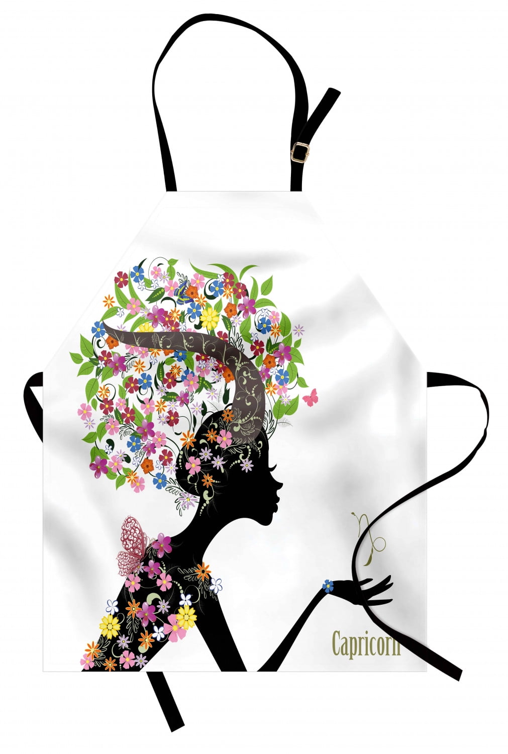 Zodiac Capricorn Apron Woman Silhouette with Horns and Blooming ...