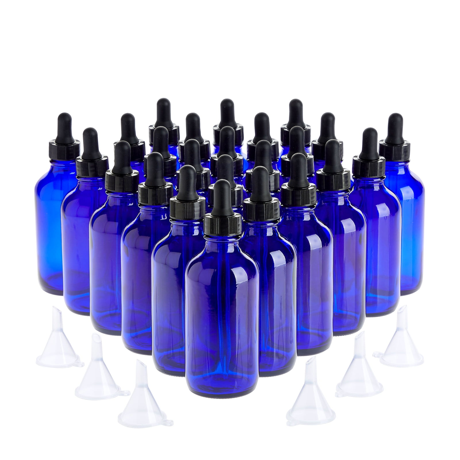 24 Count 4 oz Blue Glass Dropper Bottles and 6 Funnels (120 ml, 30 ...