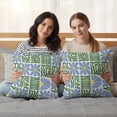 Blue Flower Pillow Covers Set of 2, Green Curve Abstract Floral Plaid ...