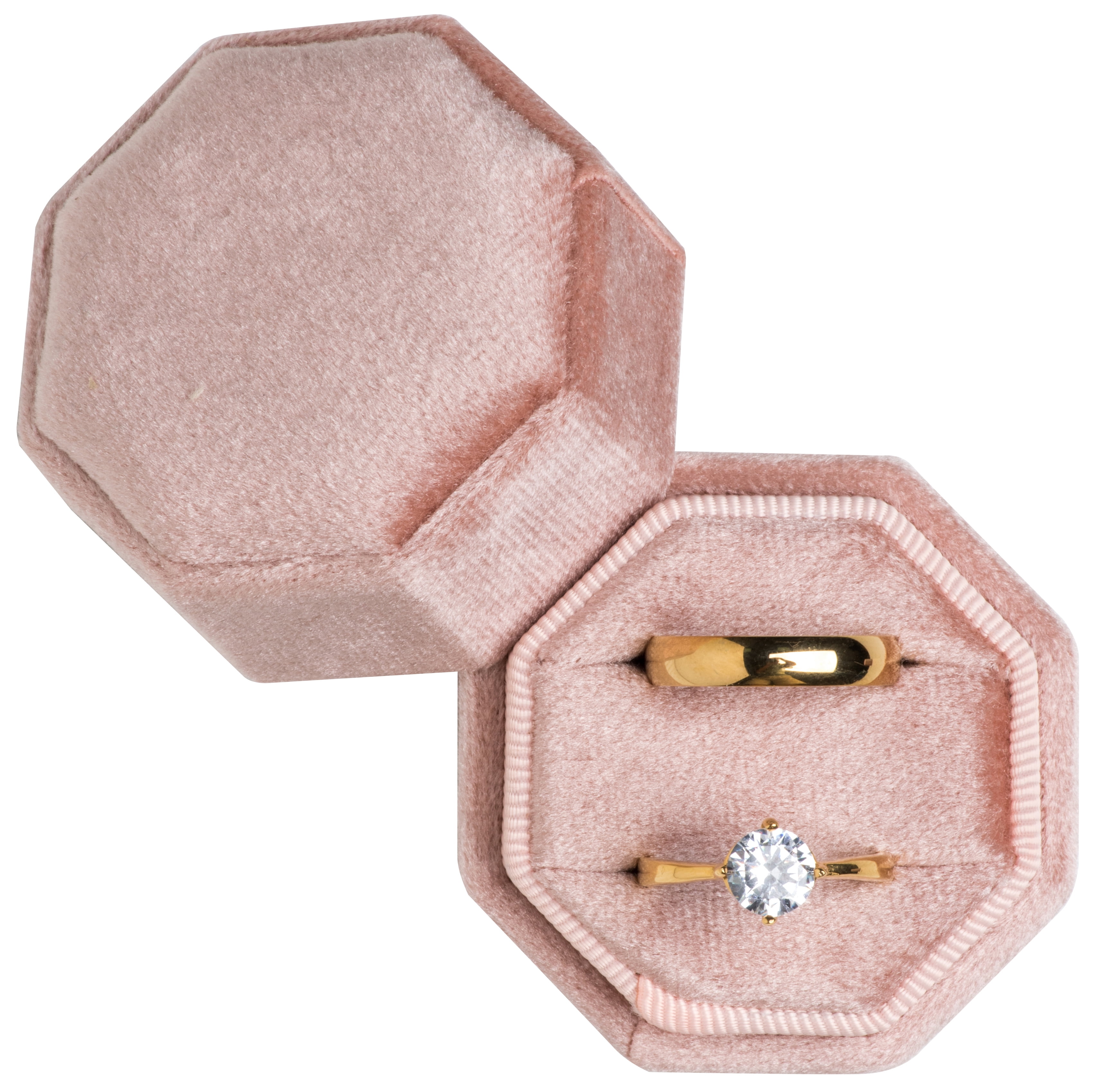 Octagon Premium Velvet Double Ring Box for Wedding Ceremony(Blush Peach ...