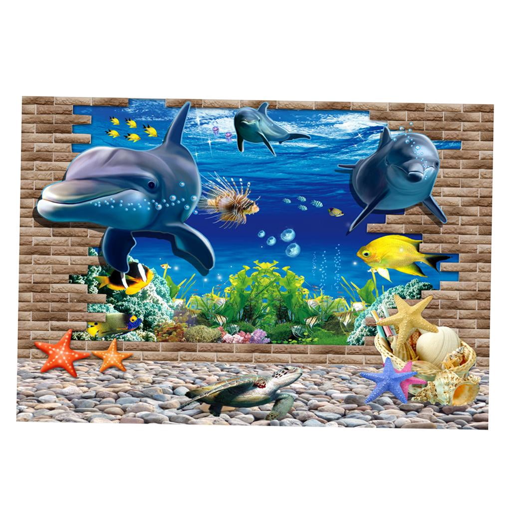 3D Acuario Paisaje Póster Pecera Vivarium Fondo Pegatina subacuático S ...