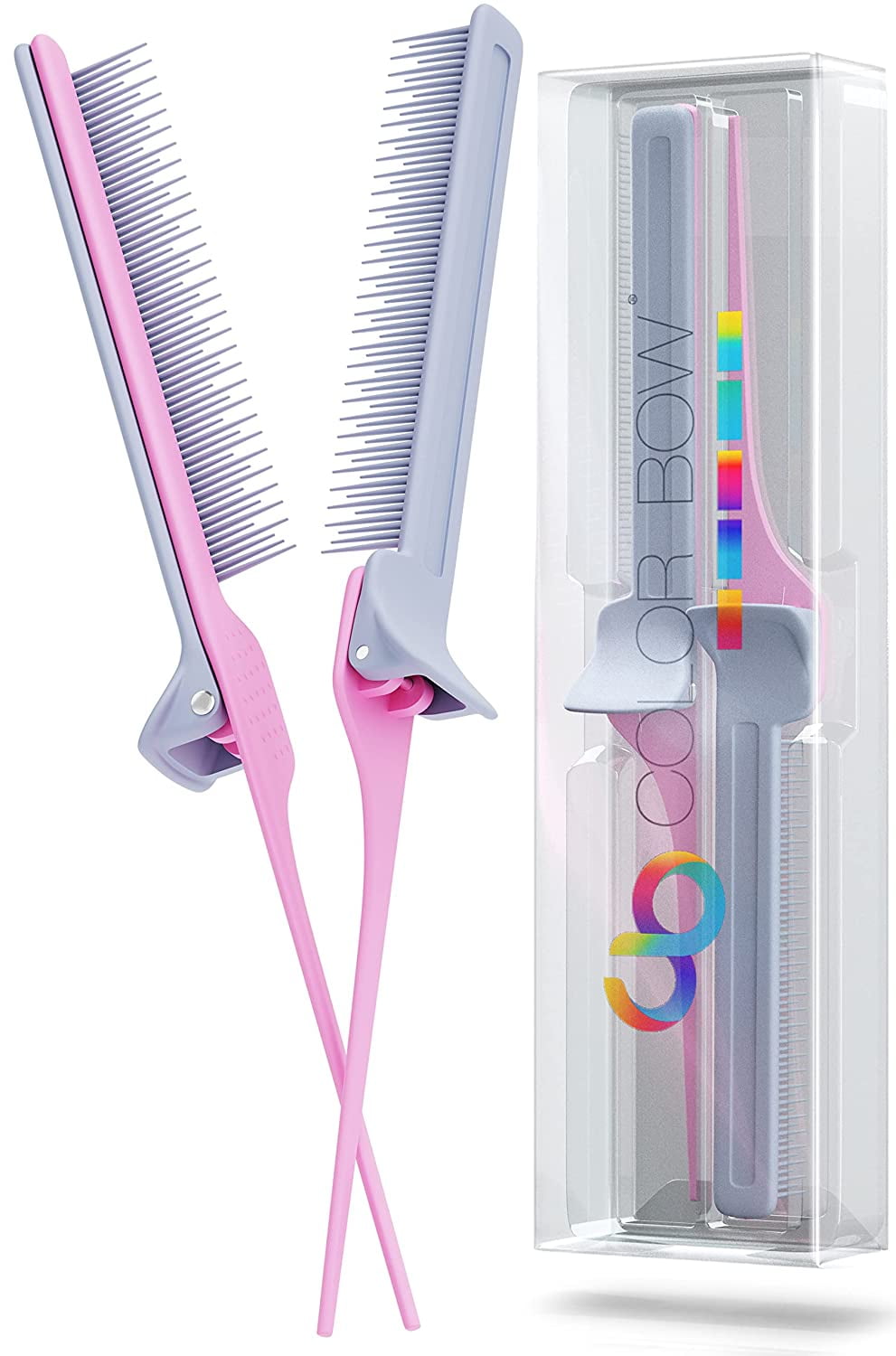 ColorBow® Rat Tail Clip Comb - Pink / Gray - 2 Pack Hair Straightener ...