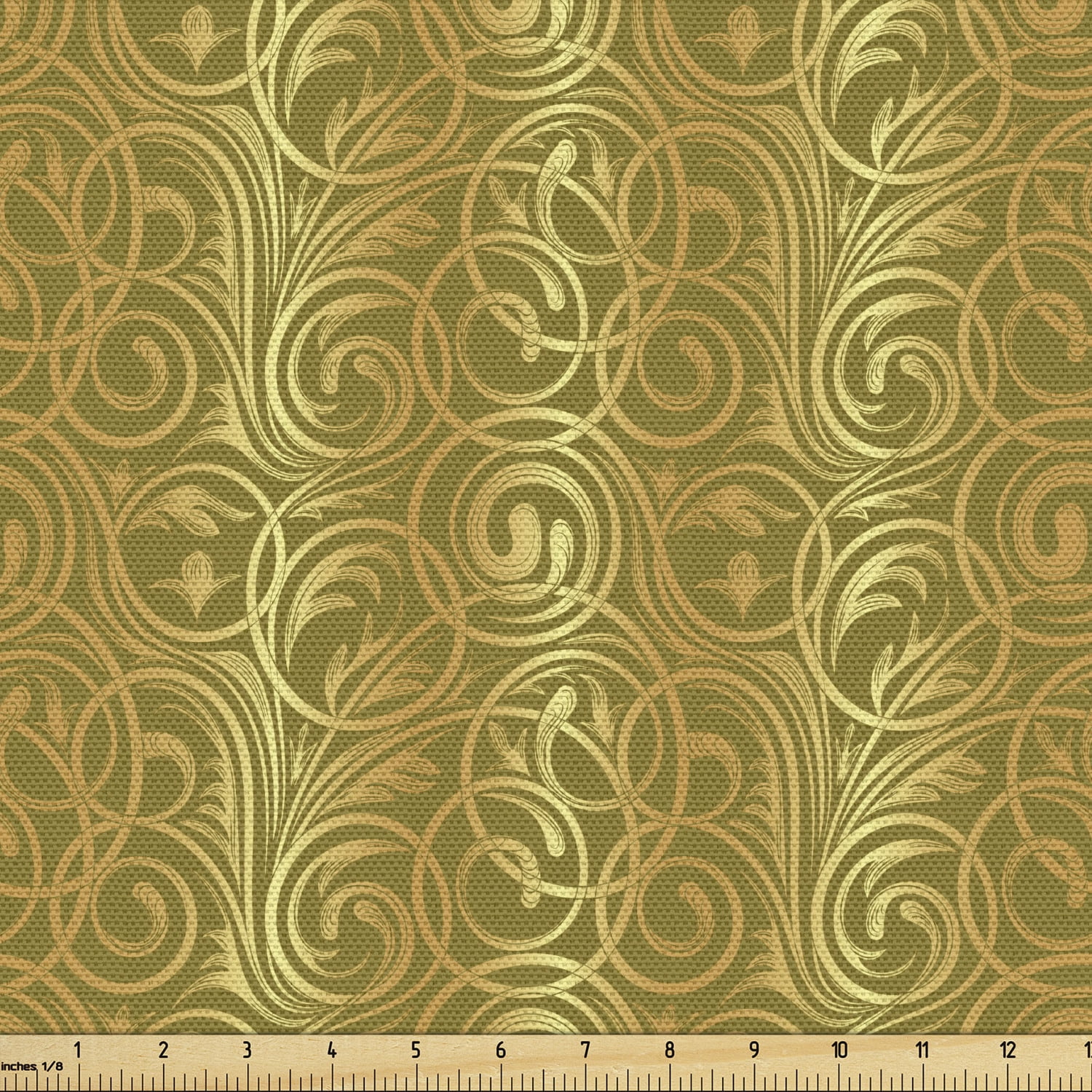 Damask Sofa Upholstery Fabric by the Yard, Branches in Golden Yellow ...