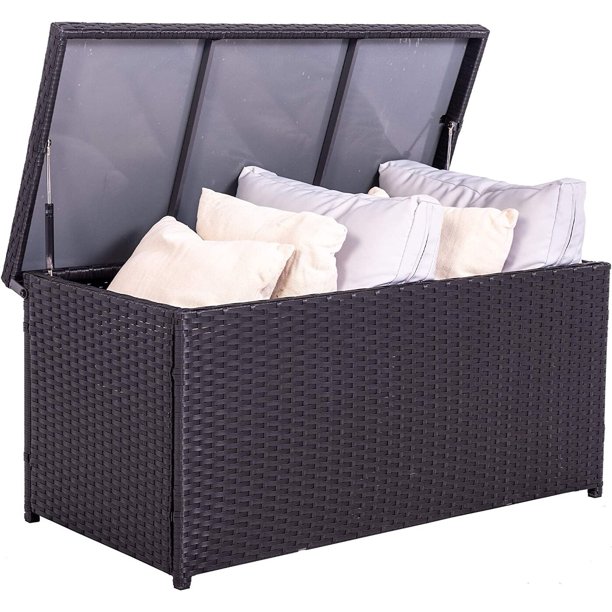 Outdoor Storage Box, 60 Gallon Wicker Patio Deck Boxes with Lid Black ...