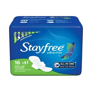Stayfree Maxi Long Pads with Wings, Unscented, Super, 45 Ct - Walmart.com