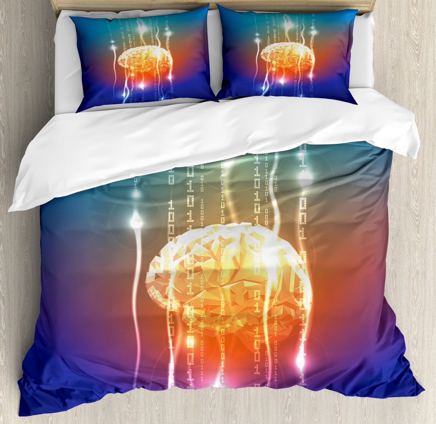 Fantasy Duvet Cover Set King Size, Stream of Binary Digits Leaking from ...