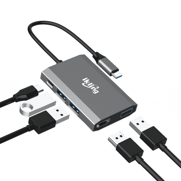 Ikling USB C Hub, 5 in 1 USB-C Splitter Thunderbolt 3 Hub to 4K HDMI ...