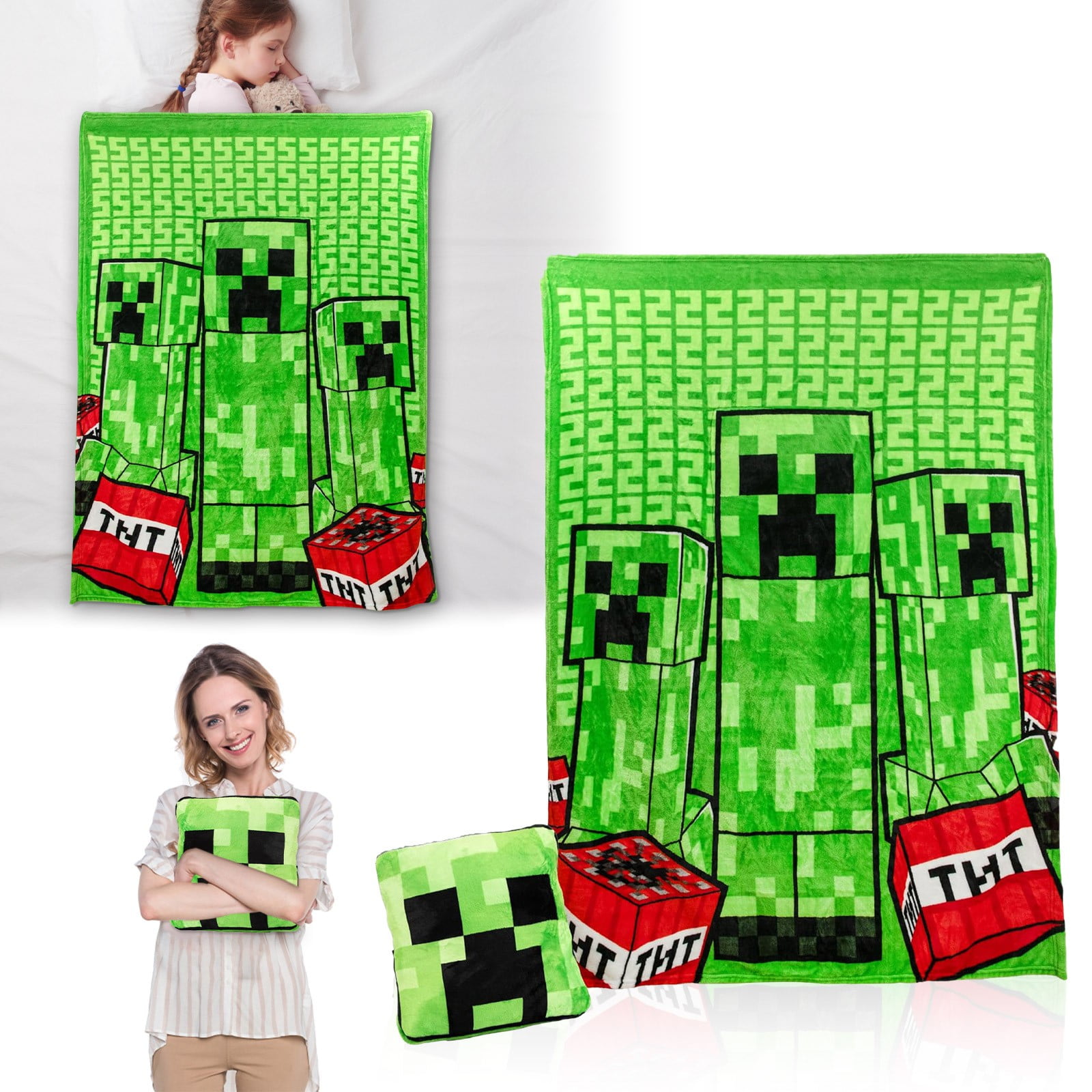 Click here for Domfun Chill-Proof Minecraft Blanket: Creeper 2-In... prices