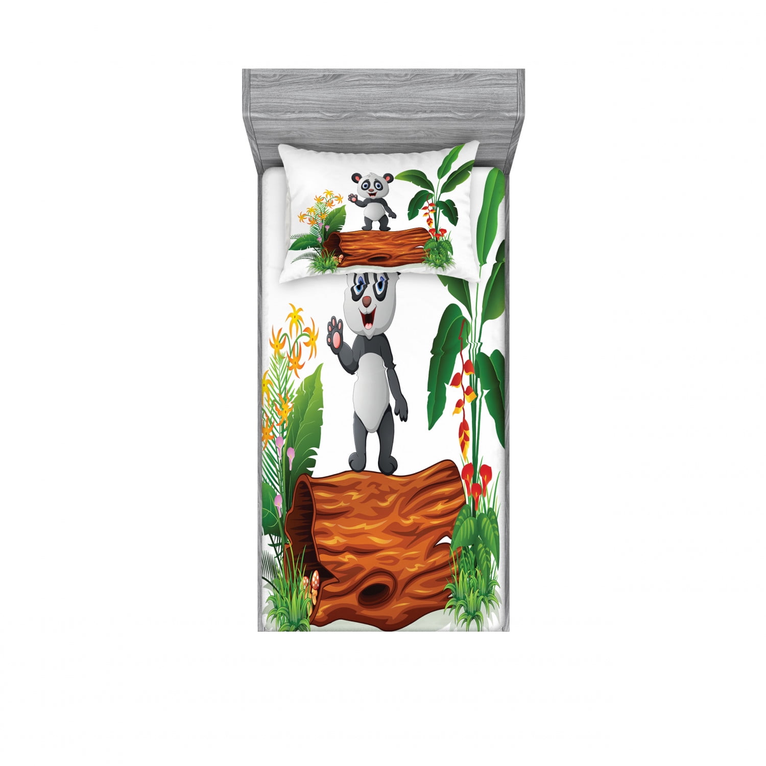 Panda Bedding Set with Sheet & Covers, Baby Panda Standing on a Tree ...