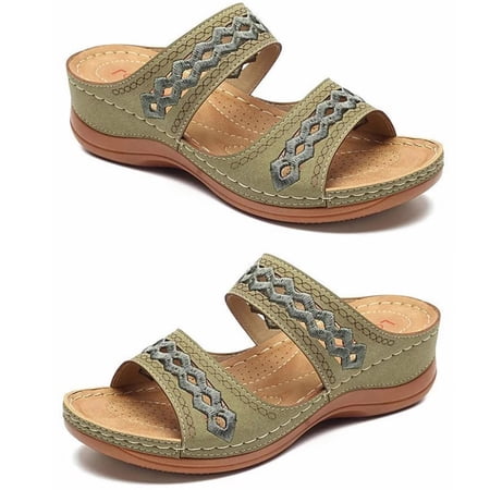Lubelski Women Faux Leather Anti Slip Low Wedge Sandals Hollow out ...