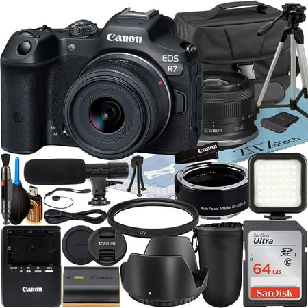 Canon EOS R7 Mirrorless Camera with RF-S 18-45mm Lens + Mount Adapter ...