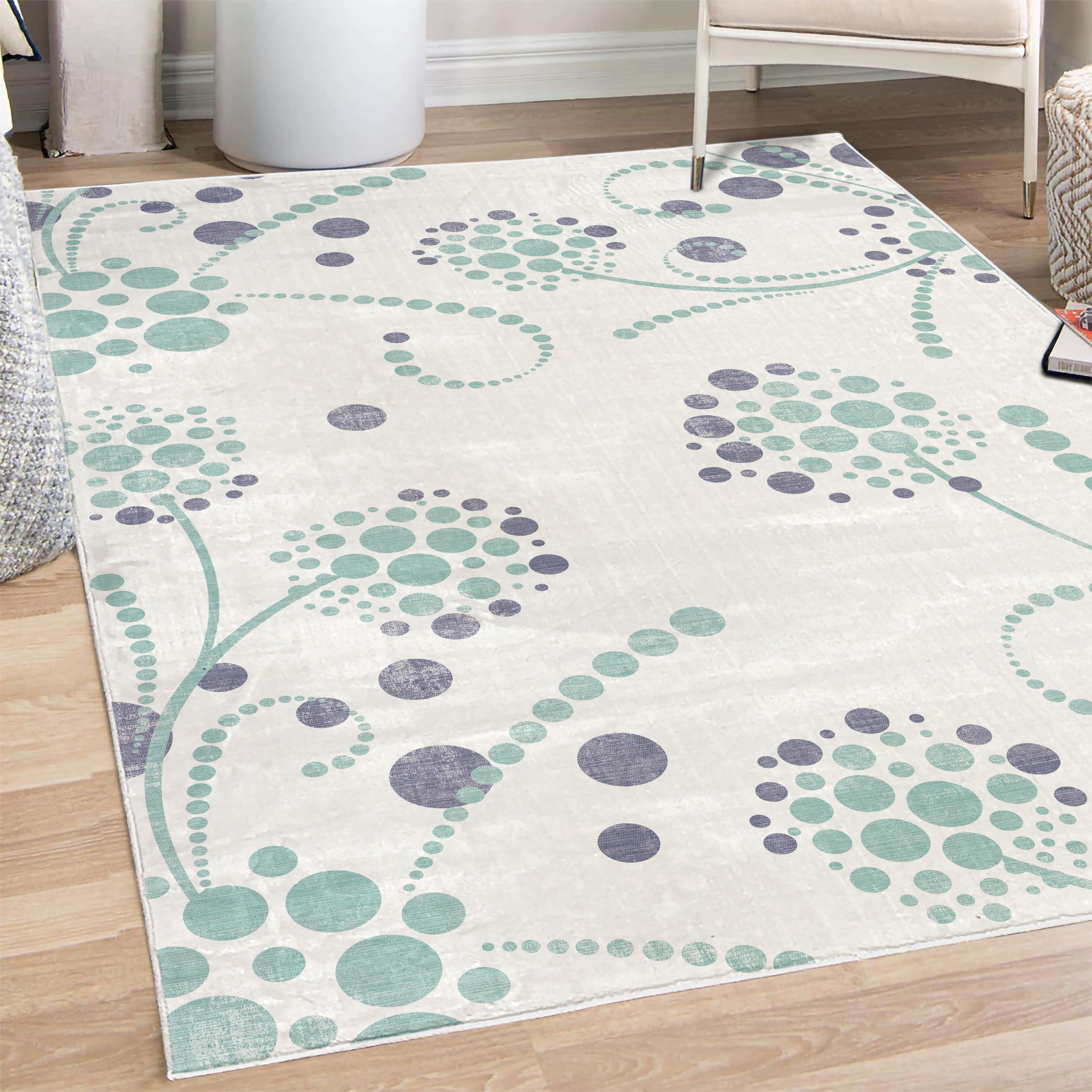 Abstract Decorative Rug, Spiral Form Circular Flowers Modern Style ...