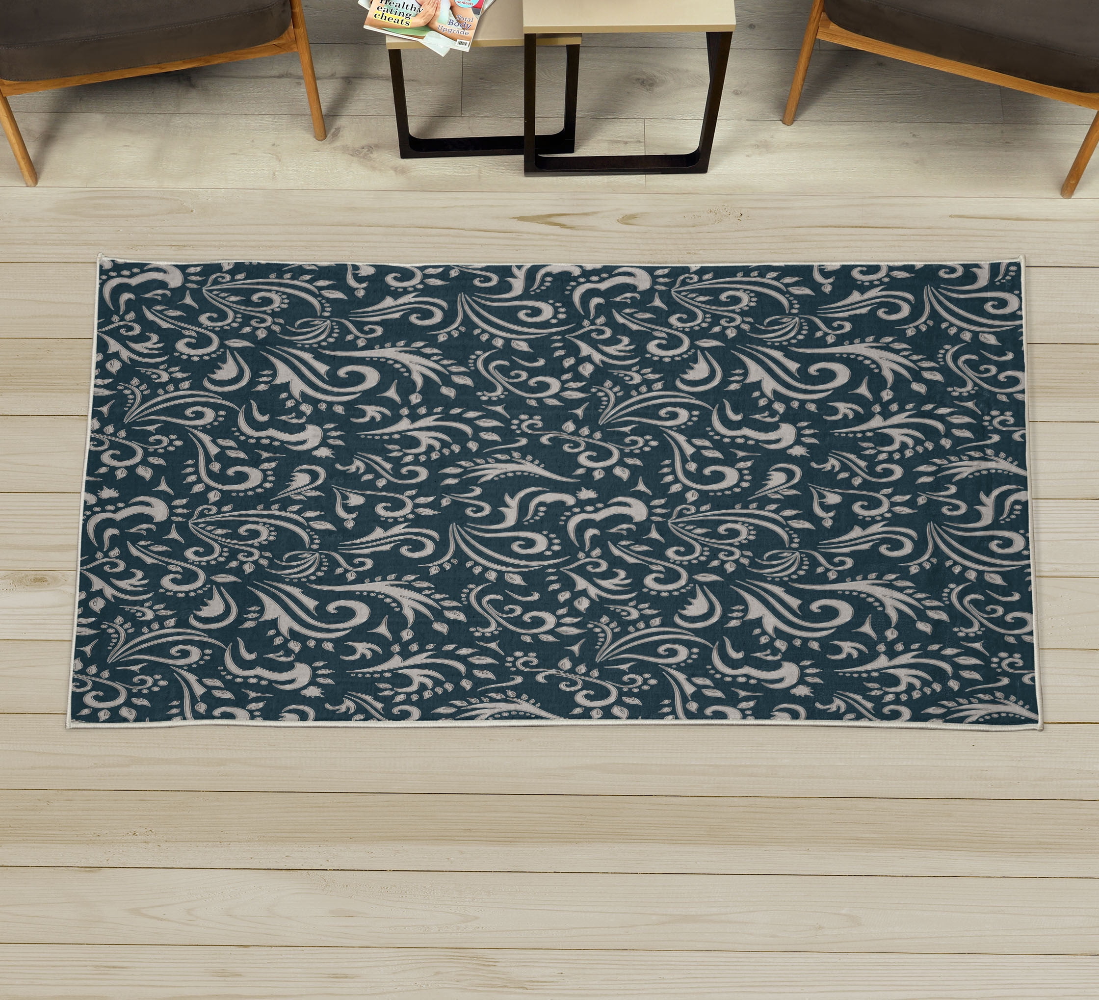 Vintage Decorative Rug, Monochrome Style Classic Victorian Inspired ...