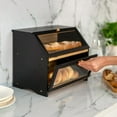 Double Layer Bread Box for Kitchen Countertop, Large Capacity Wooden ...