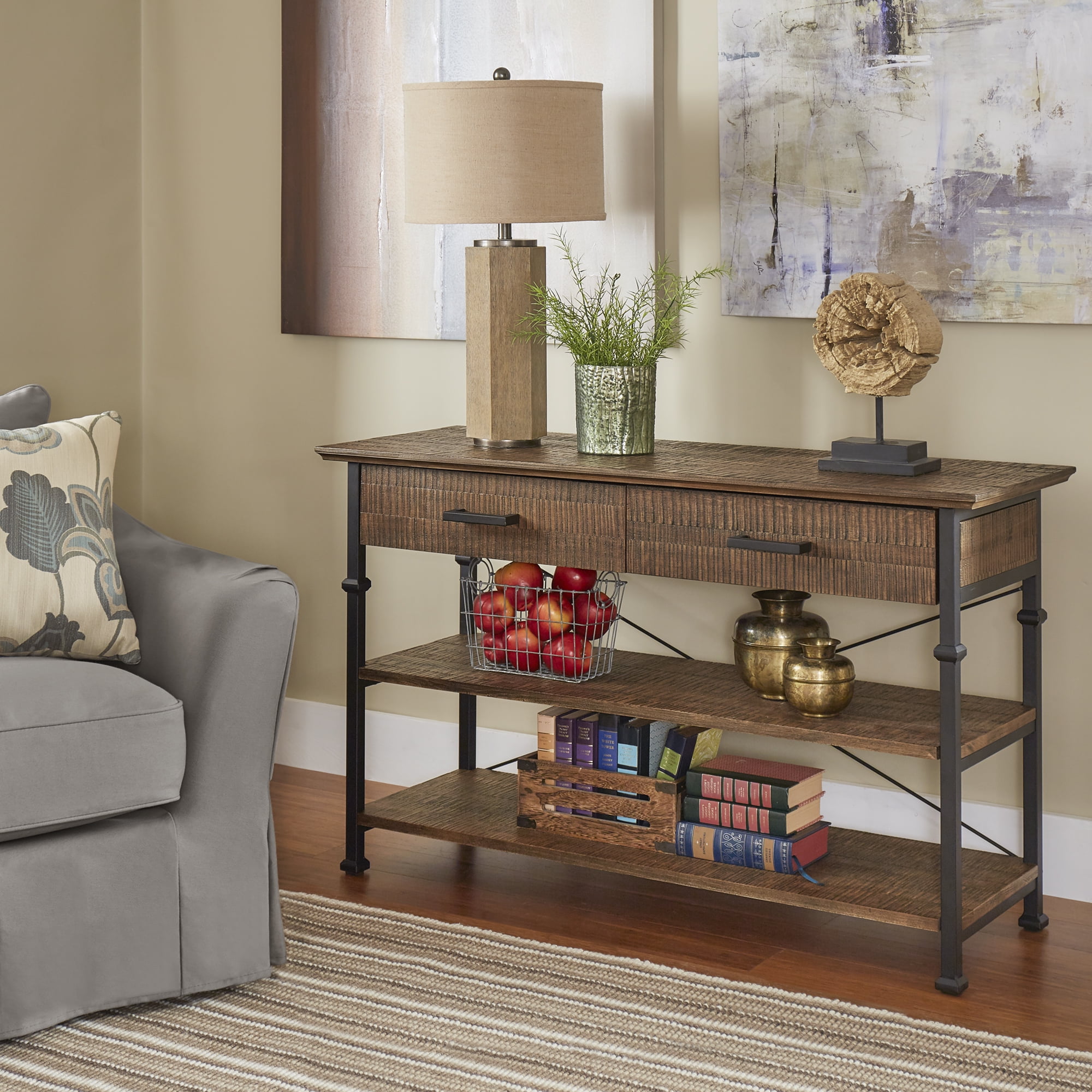 Weston Home Clayton Wood and Metal Console Table, Brown - Walmart.com