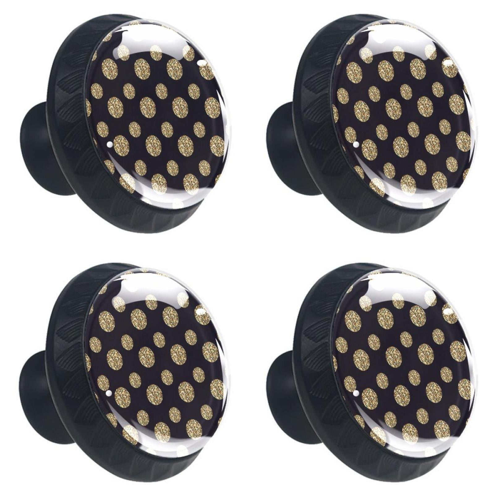 4 Pcs Polka Dots Black Gold Knobs for Kitchen Cabinet Cupboard Dresser Bookcase Drawer Pulls ...