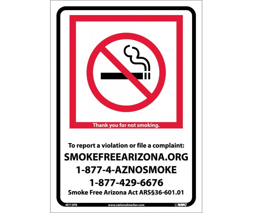 NMC Signs M713Pb, Arizona No Smoking Sign, 10 X 14, Pressure Sensitive ...