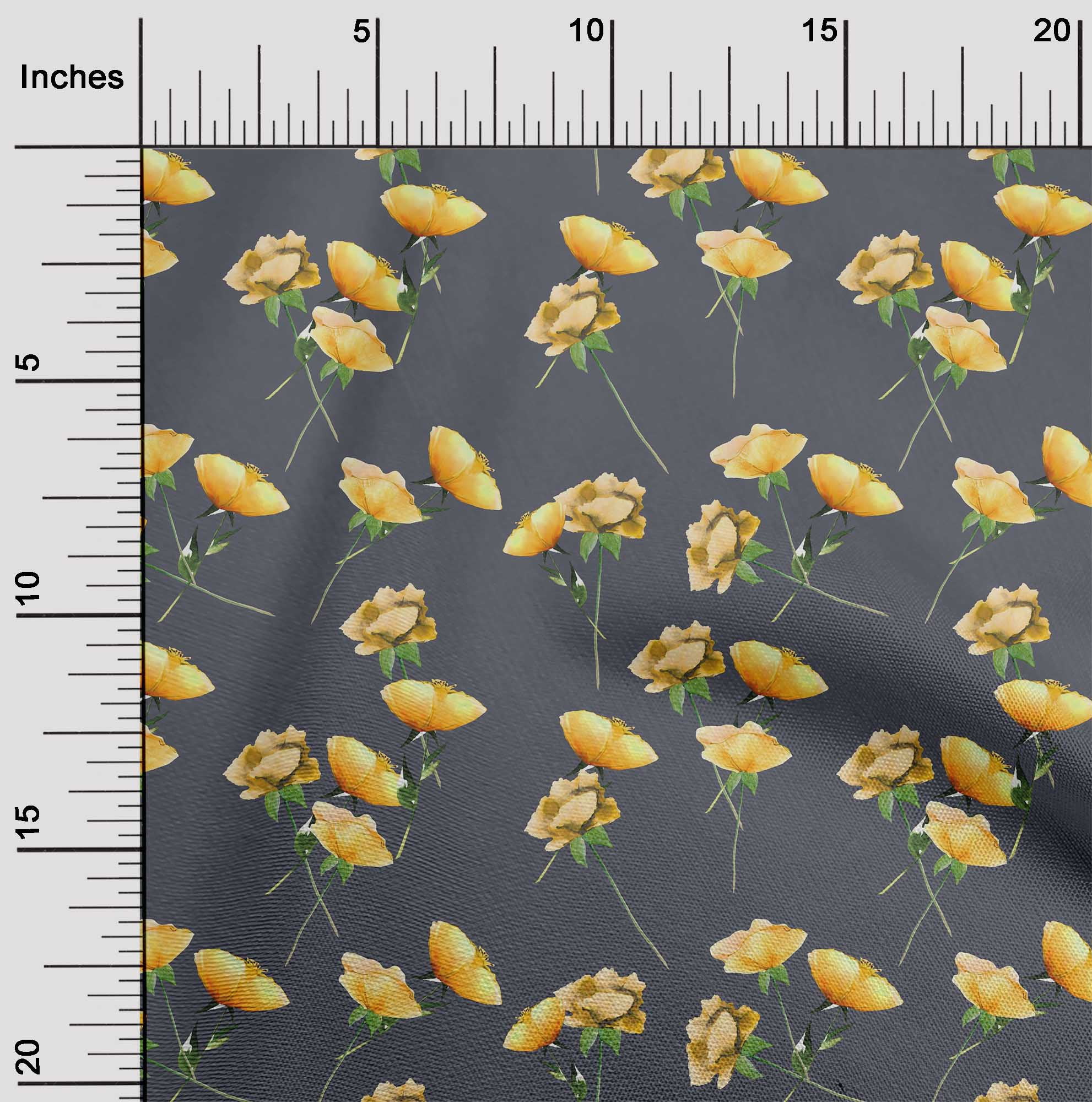 oneOone Cotton Poplin Gray Fabric Flower & Leaves Watercolor Fabric For ...