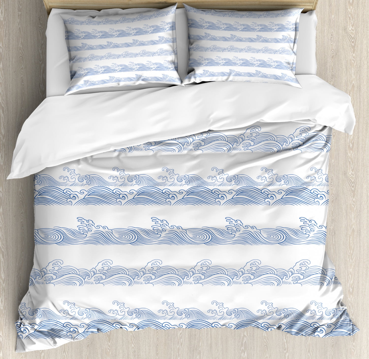 Wave Duvet Cover Set, Rhythmic Nautical Theme Simplistic Abstract Sea ...