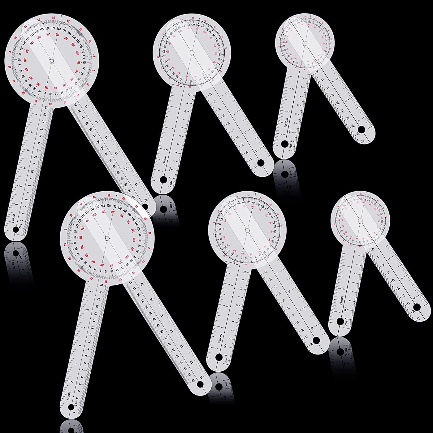 6 Pieces Goniometer Set Transparent Orthopedic Angle Ruler Plastic ...