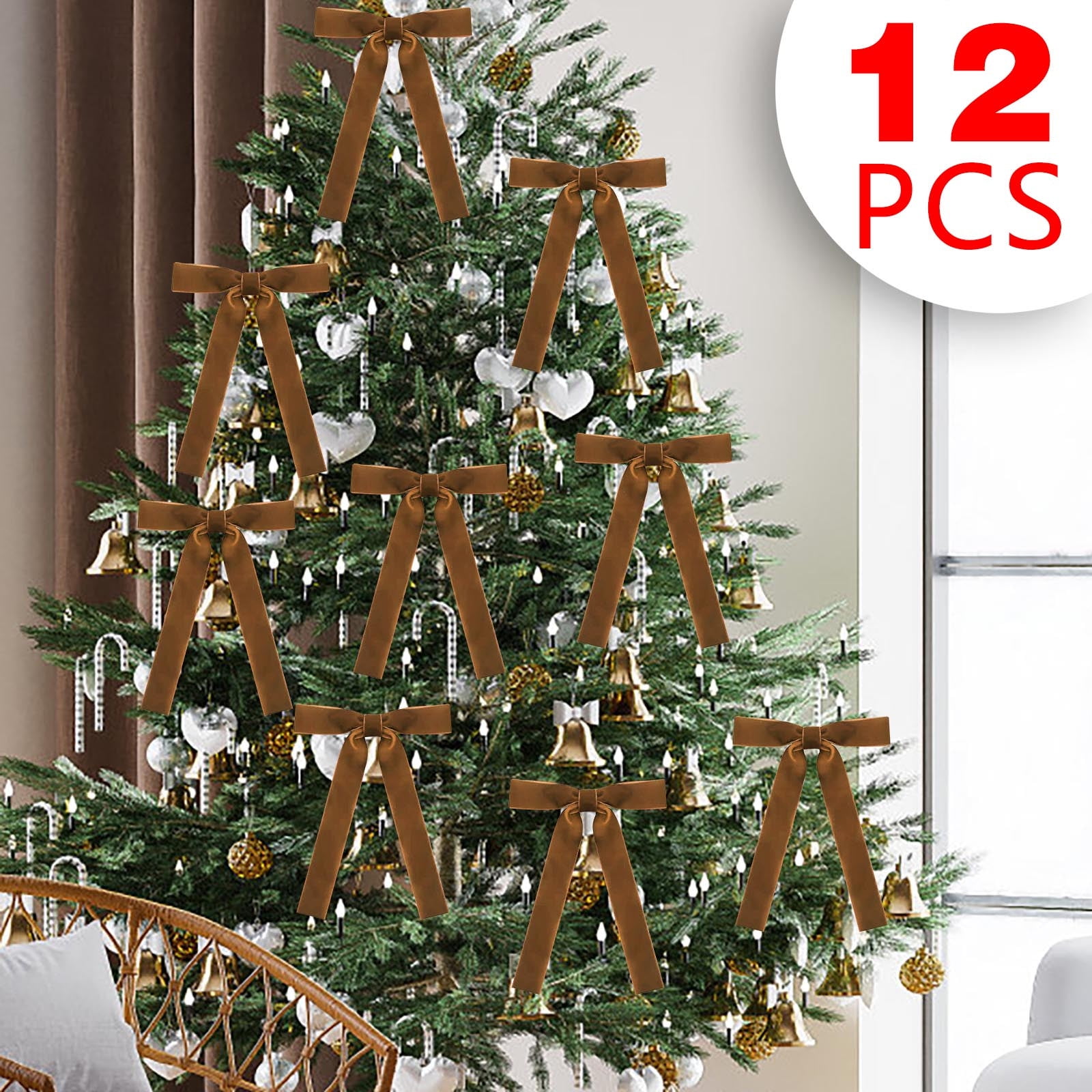Click here for Sulaicai 12 Pcs Coffee Velvet Bows Christmas Tree... prices