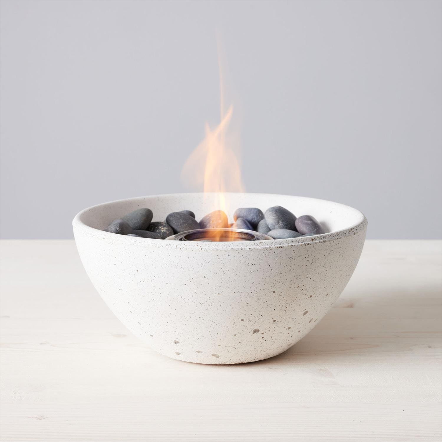 TerraFlame Basin Table Top Fire Bowl Gel Fuel - Stone Cast - White ...