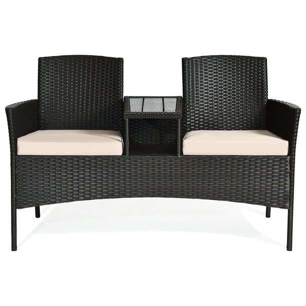 Topbuy Extérieur Rotin Meubles Osier Conversation Chaise Loveseat Patio ...