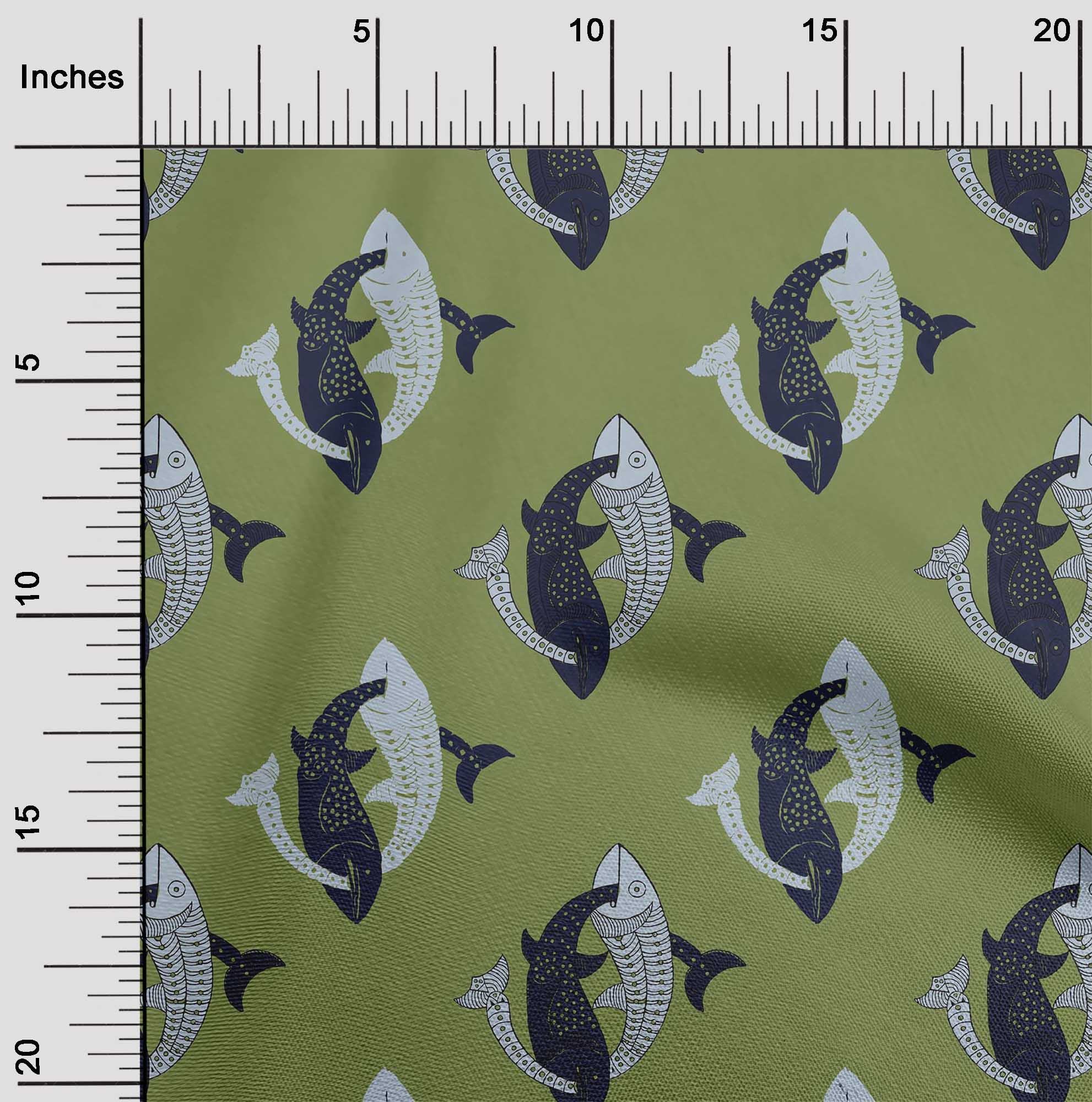 oneOone Viscose Chiffon Fabric Fish Block Printed Fabric 1 Yard 42 Inch ...