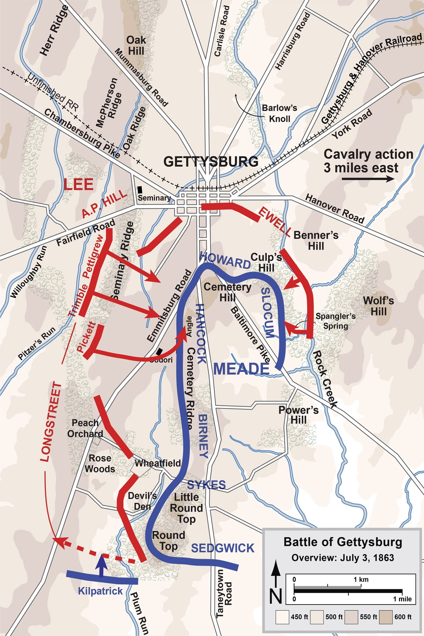 24x36 gallery poster, map of the third day of the Battle of Gettysburg ...