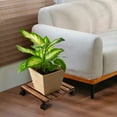 2 PCS Plant Caddy with Wheels, 12 inch Square Wooden Plant Stand with 4 ...