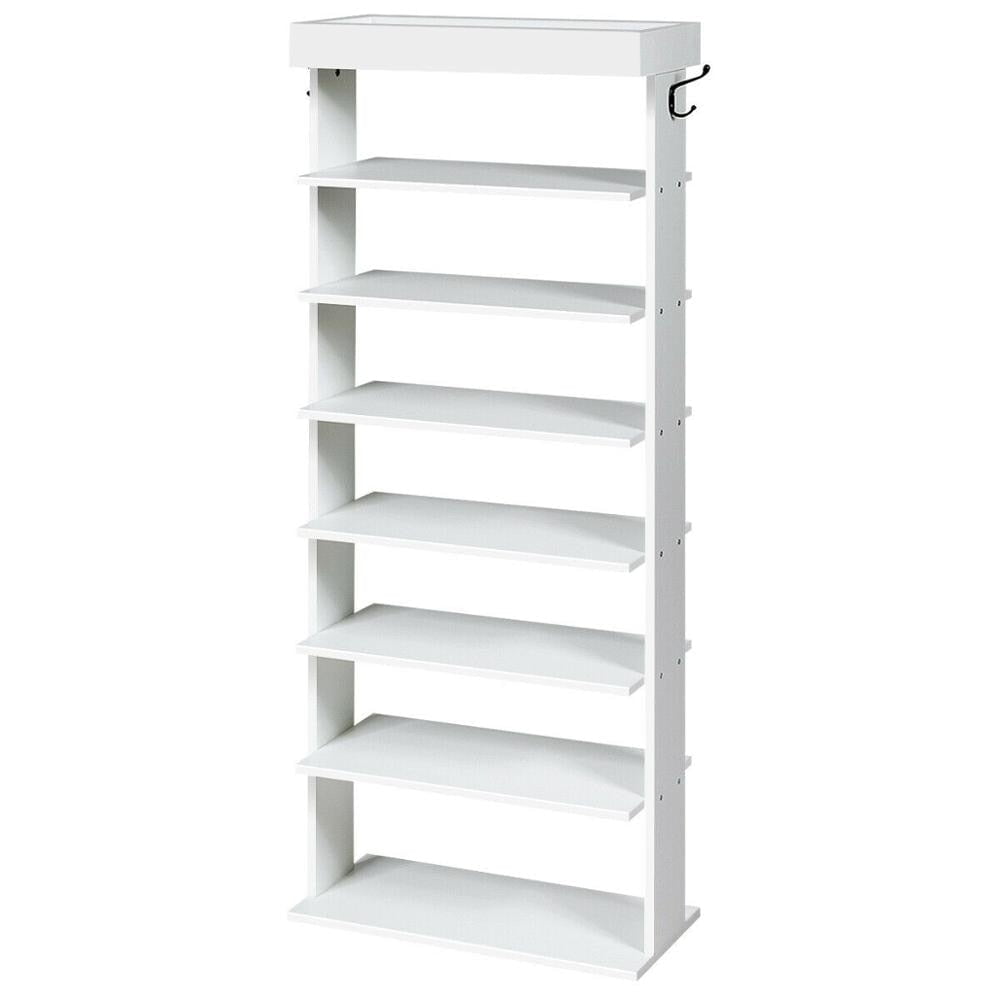 7-Tier Shoe Rack Vertical Design Wooden Shoe Storage Shelf w/Hooks ...
