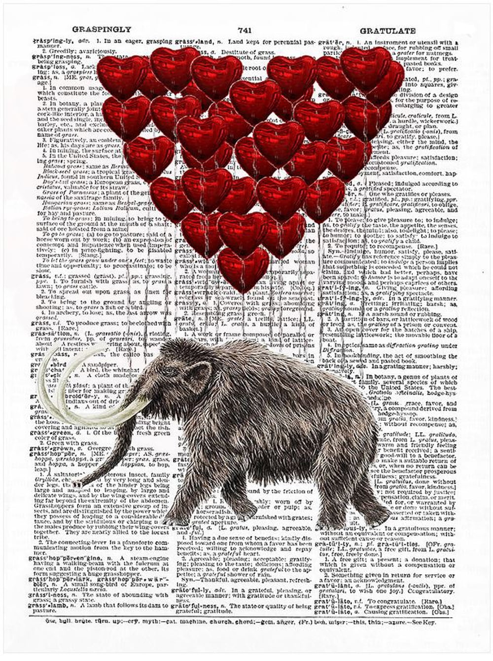 Art N Wordz Mammoth Love Heart Balloons Original Dictionary Sheet Pop ...
