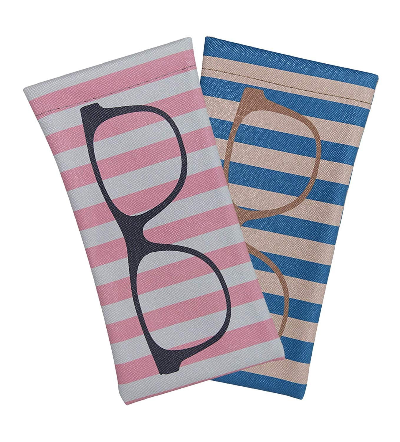 2 Pack Slip In Eyeglass Case Soft Squeeze Top Pouch For Women Men Medium To Large Glasses