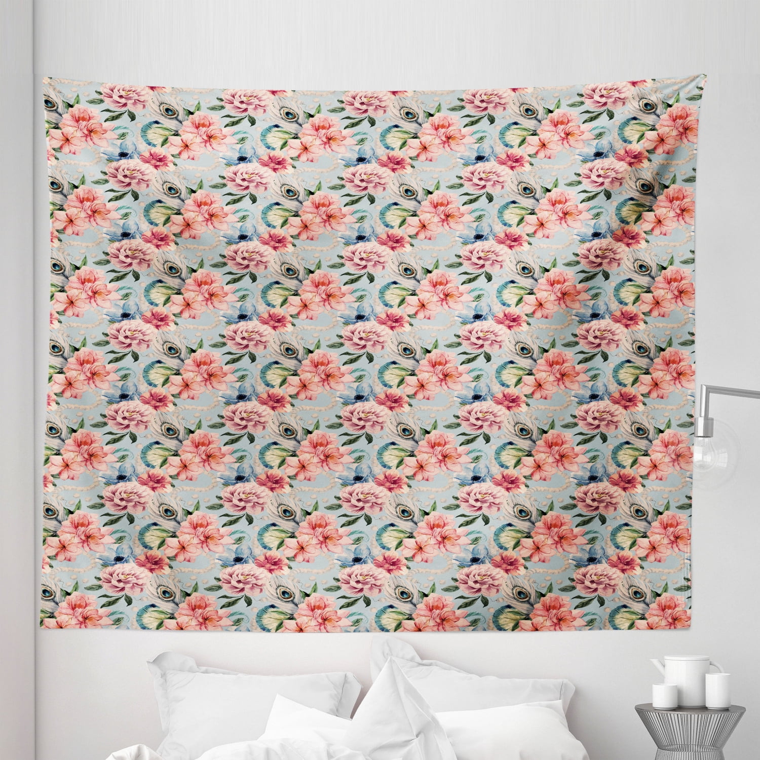 Spring Tapestry, Peacock Pattern of Feather Arrangement of Flowers ...