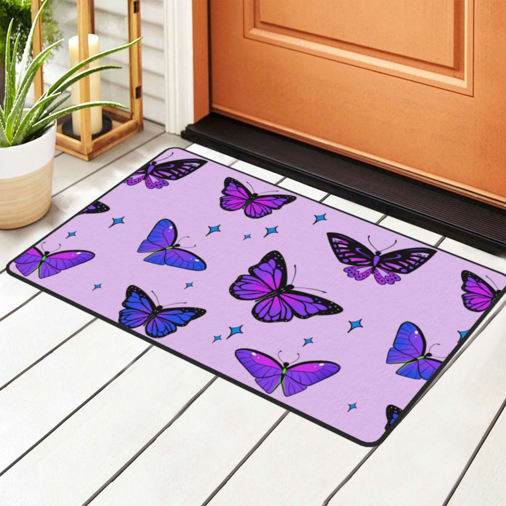 DouZhe Purple Butterfly Rugs Doormat, Non-Slip Machine Washable Carpets ...