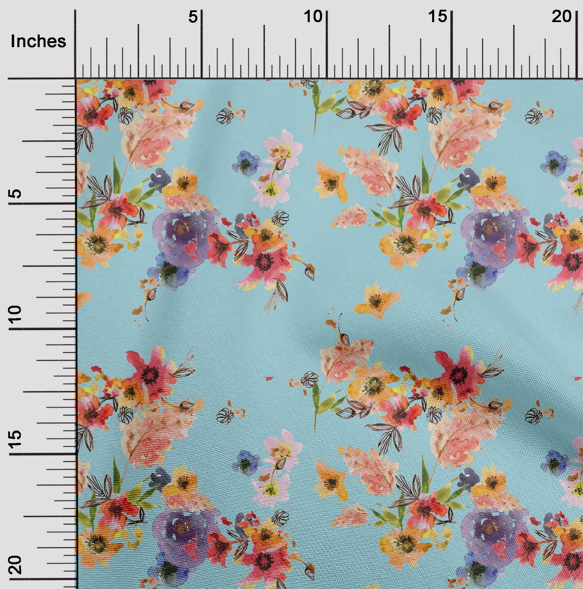 oneOone Cotton Silk Sky Blue Fabric Flower Watercolor Dress Material ...