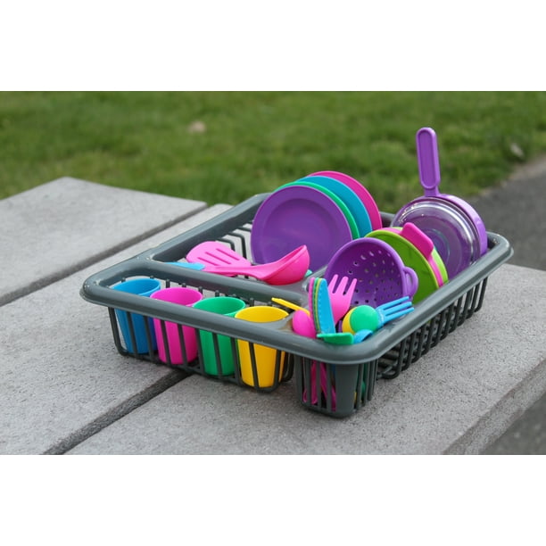 Kids Pretend Play Dishes Kitchen Playset - Wash and Dry Tableware Dish ...