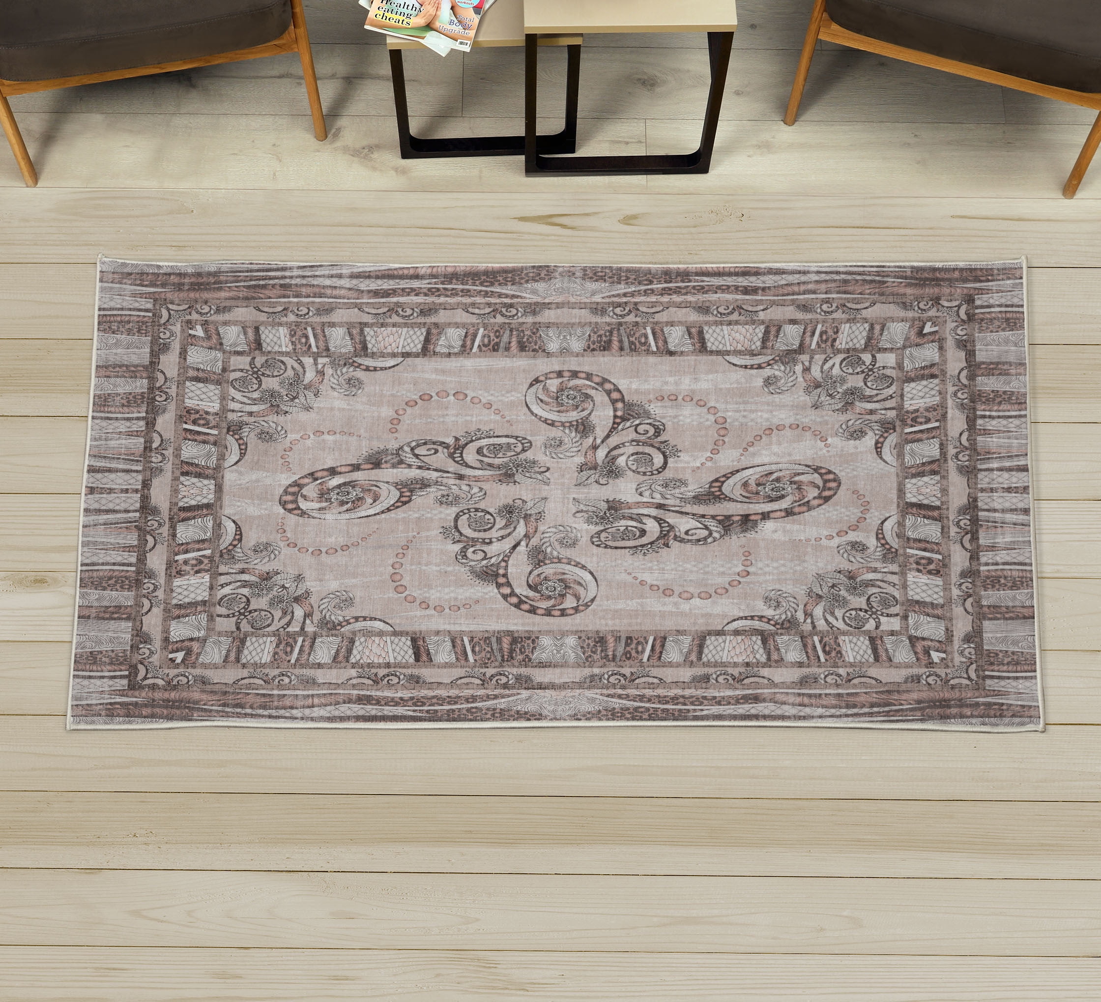 Floral Decorative Rug, Abstract Curls of Botanical Design and Dots ...