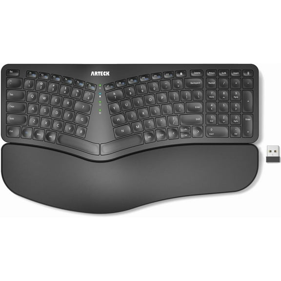 Ergonomic Wireless Keyboard with Cushioned Wrist Rest, Wave Keys, Phone ...