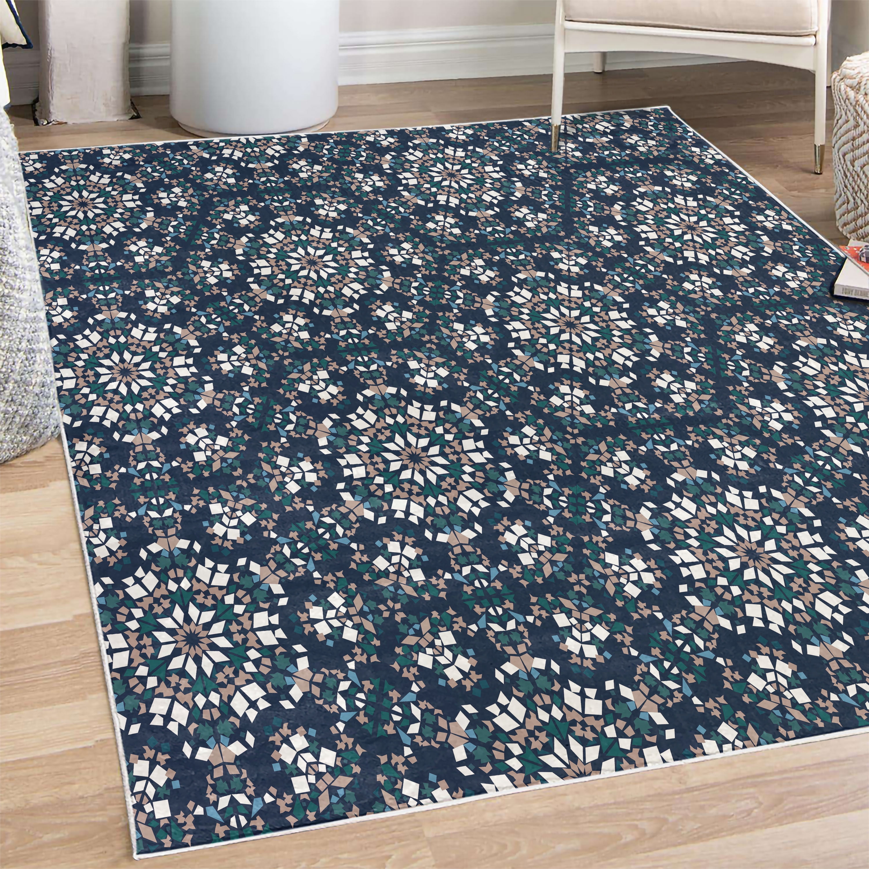 Mosaic Decorative Rug, Antique Roman Time Inspired Rock Design with ...