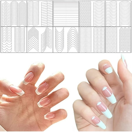 10 Sheets French Nail Stickers for Nail Art, French Tip Nail Stencils ...
