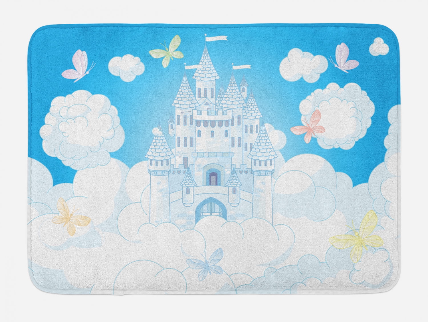 Fairy Bath Mat, Illustration of a Fairy Tale Castle Clouds in the Sky ...