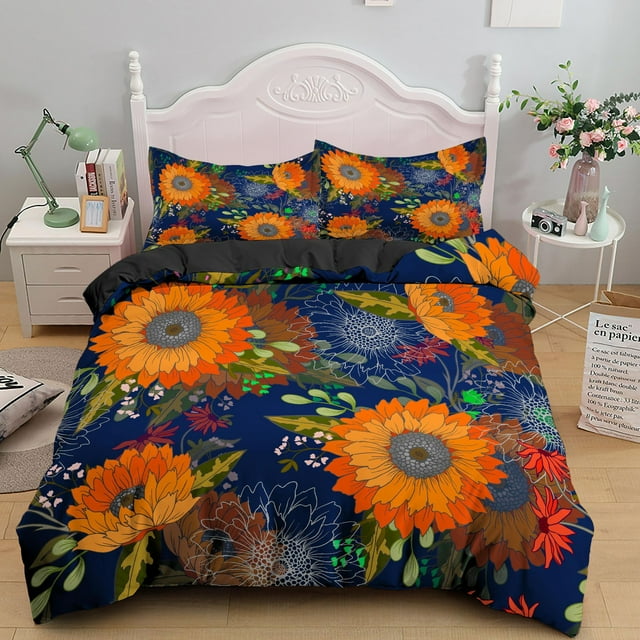 Sunflower Print Duvet Cover Set Design Black Bedding Set Comforter Sets ...