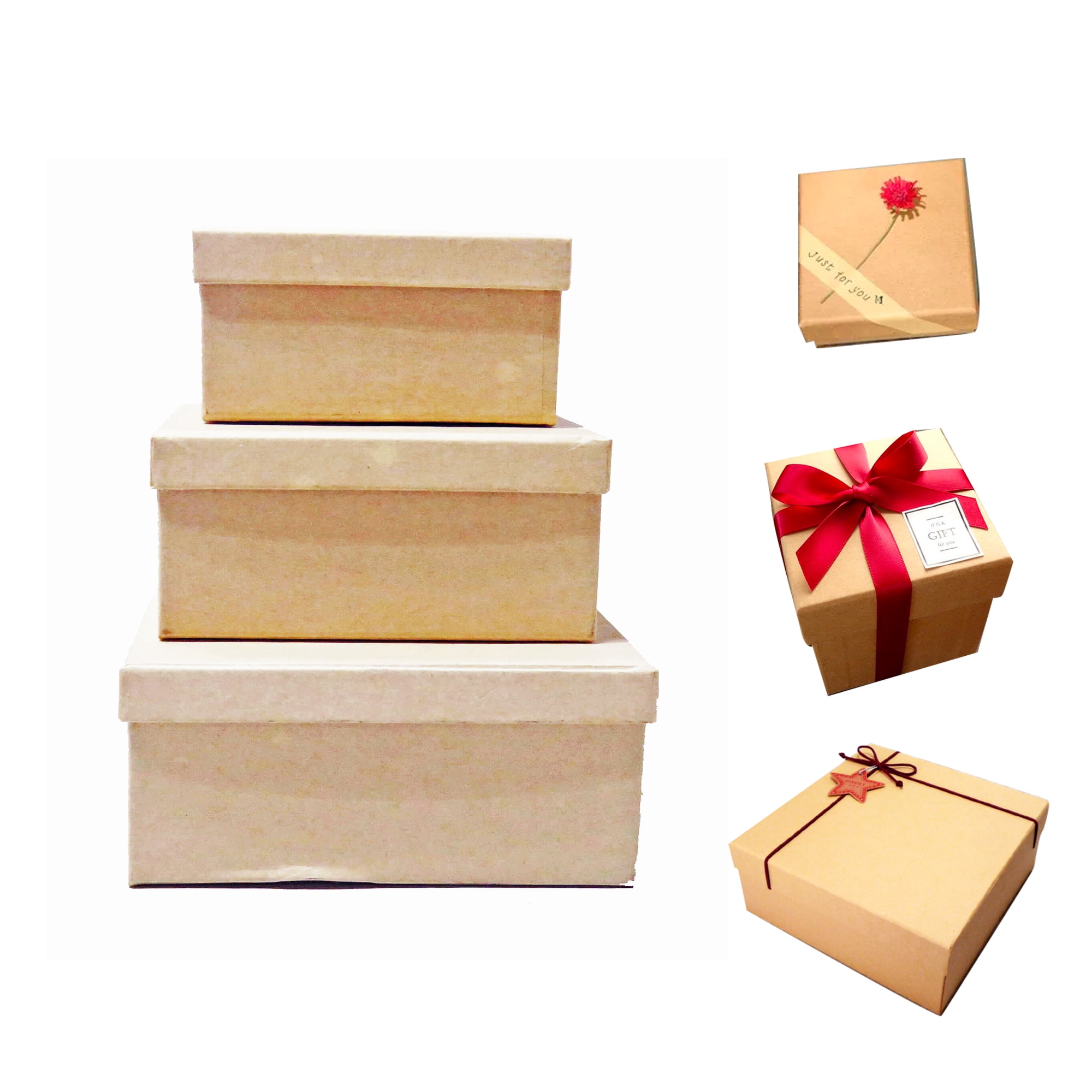 Set 3 Cajas de Kraft PASCUA Fácil Ensamblado Cuadrada Presentación para ...