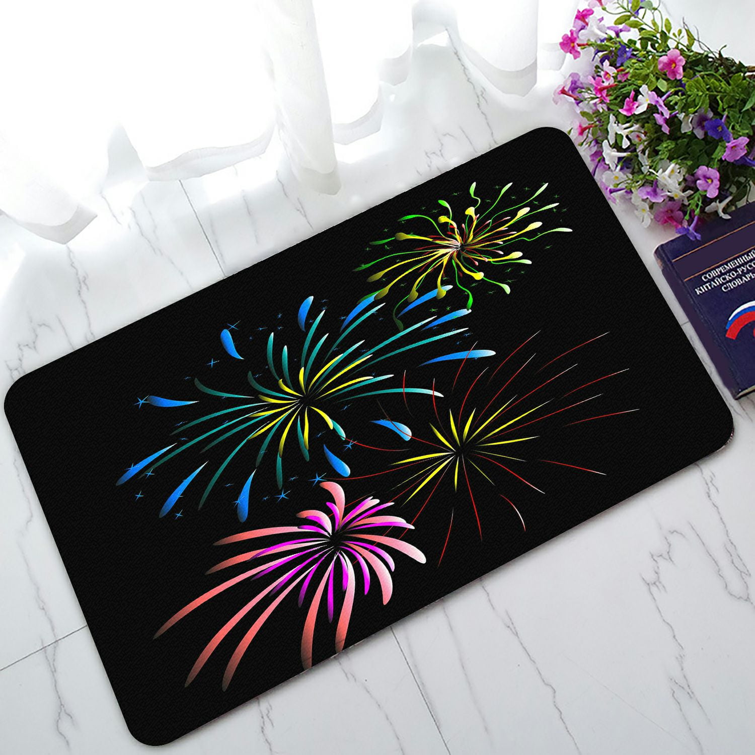 ABPHQTO Happy New Year Colored Neon Effect Fireworks Doormat Entrance ...