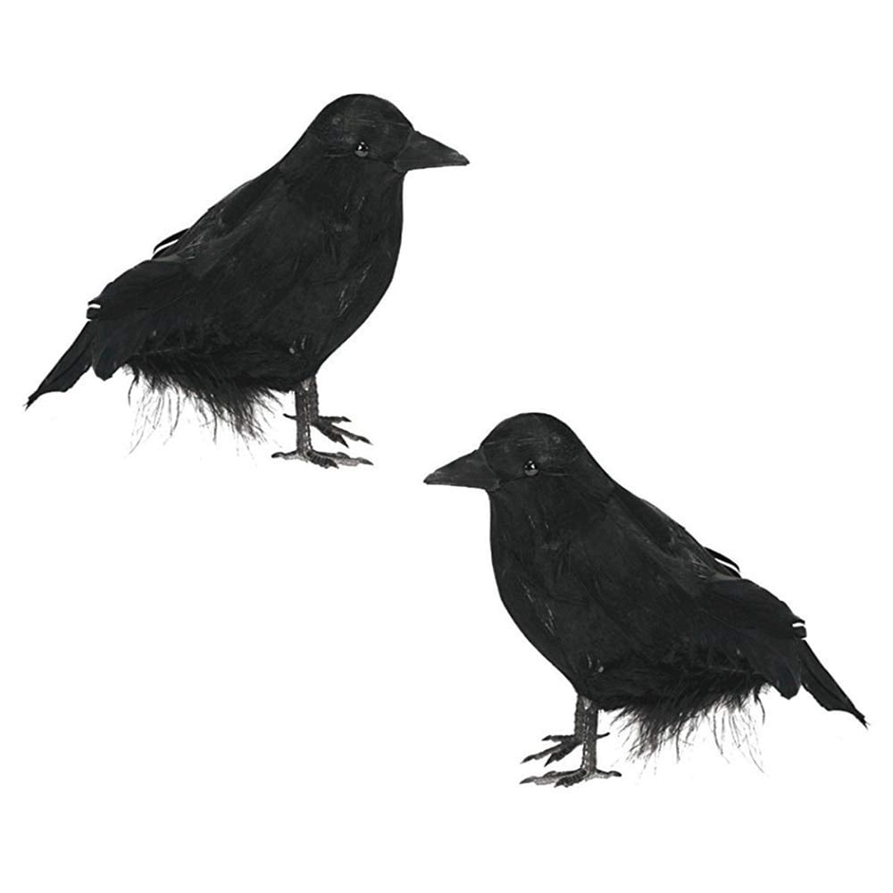 2Pcs Black Feather Bird Prop Raven Crow Party Decor Lifelike Decor for ...